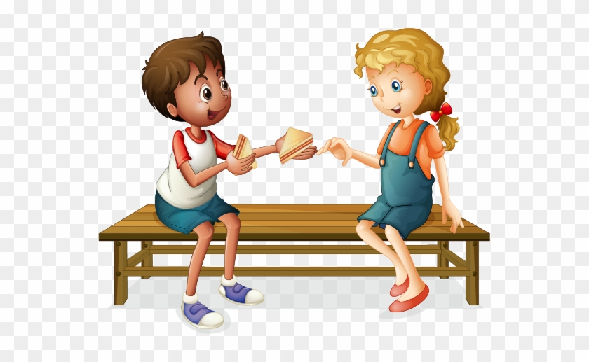 Give / Take - Cartoon Kids Sitting On A Bench - Full Size PNG Clipart ...