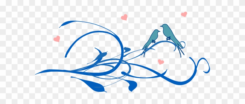 Blue Love Birds On A Branch Clip Art - Flowers And Birds Heart Wall Art ...