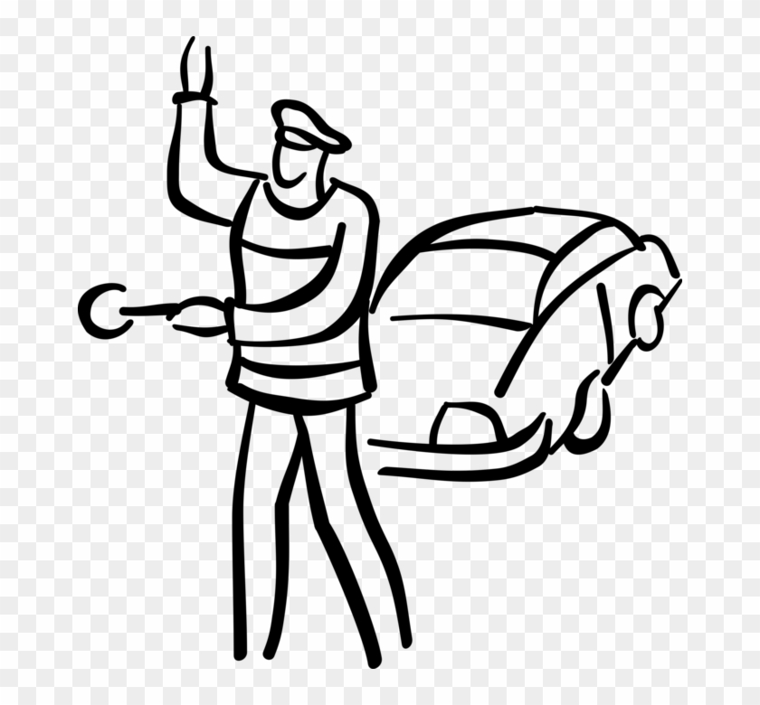 Vector Illustration Of School Crossing Guard Stops - Line Art - Full ...