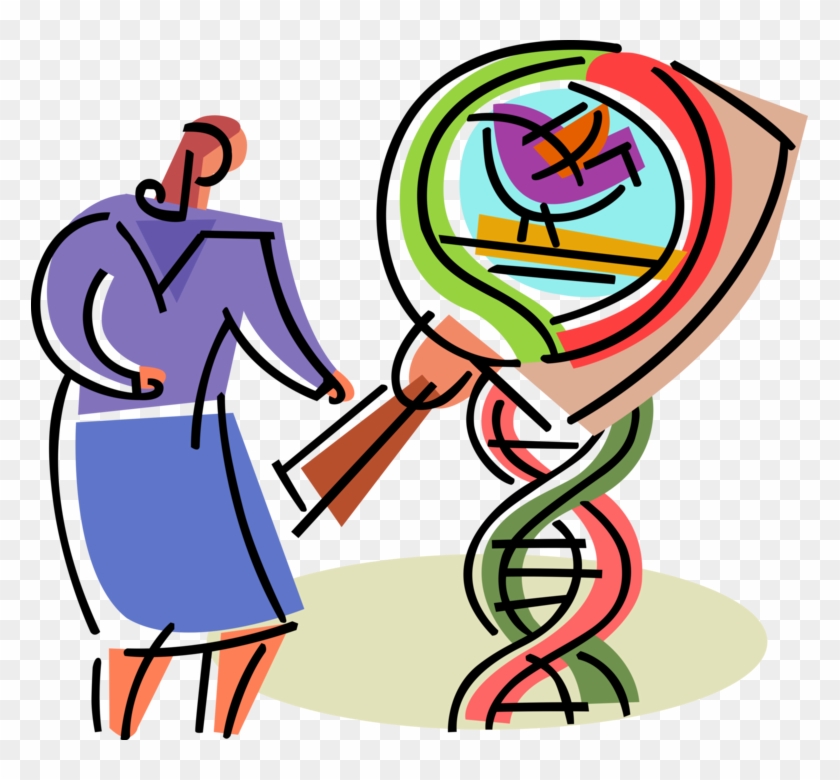 Vector Illustration Of Geneticist Engineer With Magnifying - Vector ...