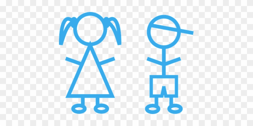 Children Stick Figures Girl Boy Blue Cap P - Boy And A Girl Stick ...