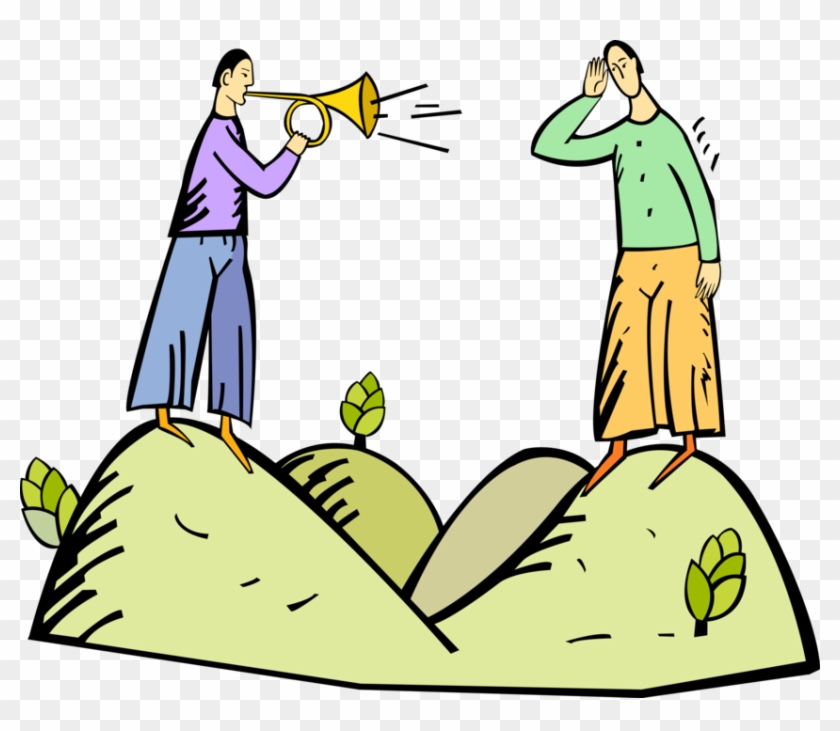 Vector Illustration Of Making Announcement With Trumpet - Vector ...