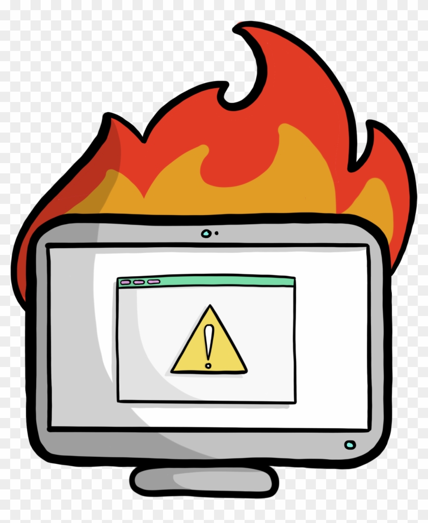 Desktop Computer On Fire With Warning Window Open - Desktop Computer On ...