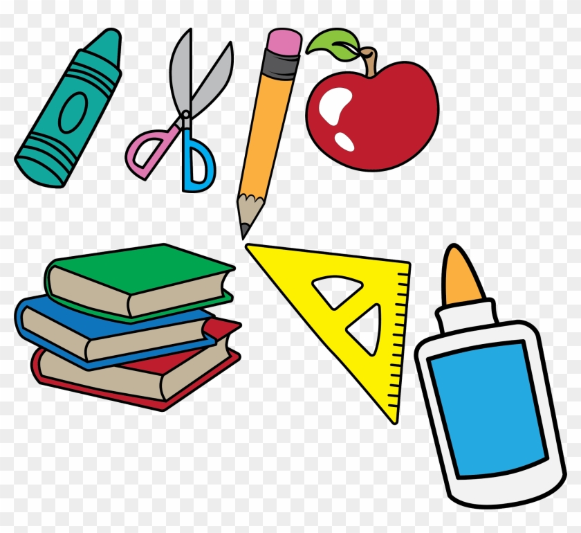 Back To School Crayon Scissors Pencil Ruler Apple - Books Clipart ...