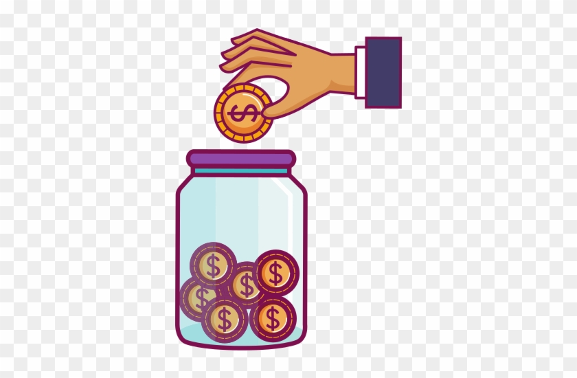 Hand Saver With Glass Jar And Coins Money - Glass - Full Size PNG ...