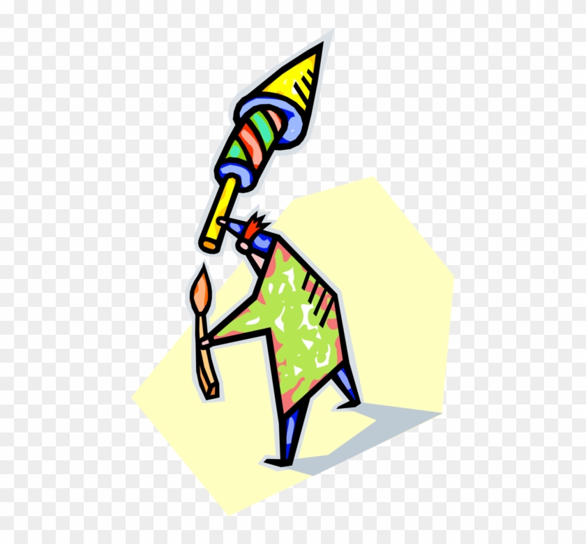 Vector Illustration Of Setting Off Fireworks Low Explosive - Vector ...