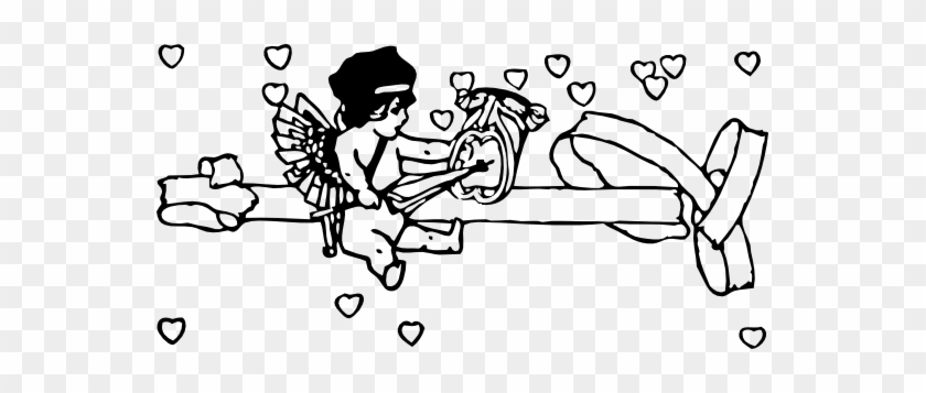 Cupid With Tragedy Mask Black White Line Art 555px - Clip Art - Full ...