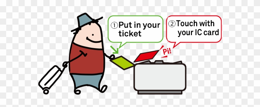 Pass Through With A Ticket And Ic Card - Cartoon - Full Size PNG ...