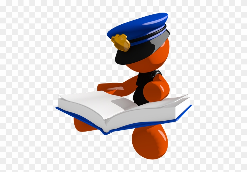 Orange Man Police Officer Sitting Reading Big Book - Police Officer ...