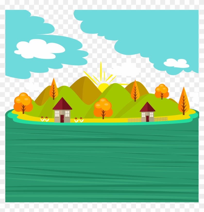 Vector Cartoon Green Small River - River With Sunshine Vector Png ...