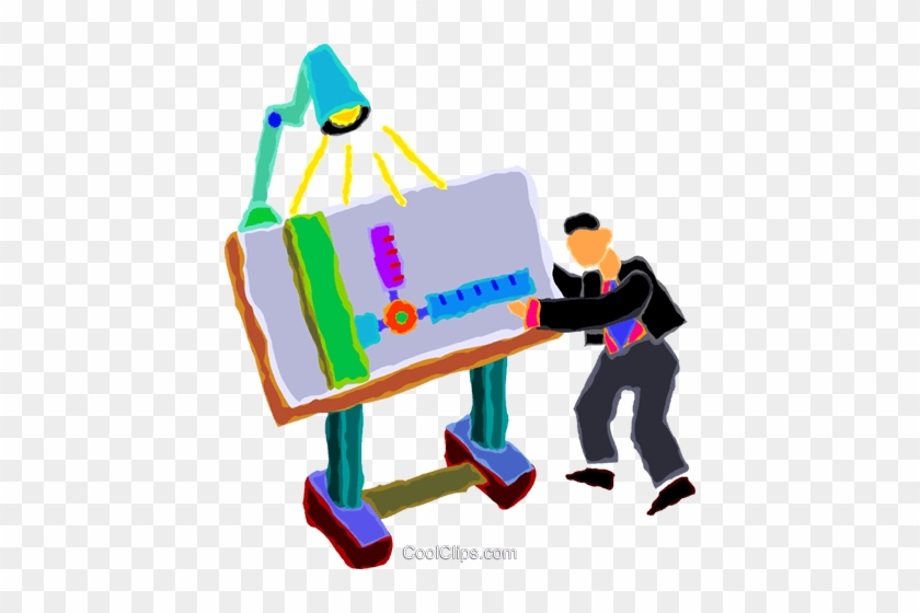 Man Working On A Drafting Table Royalty Free Vector - Drawing - Full ...
