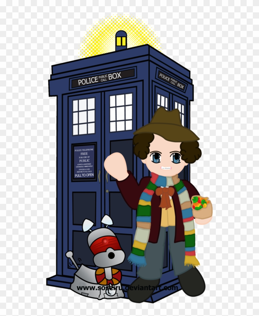 4th Doctor And Tardis By Phantomstarstudio - Cartoon - Full Size PNG ...