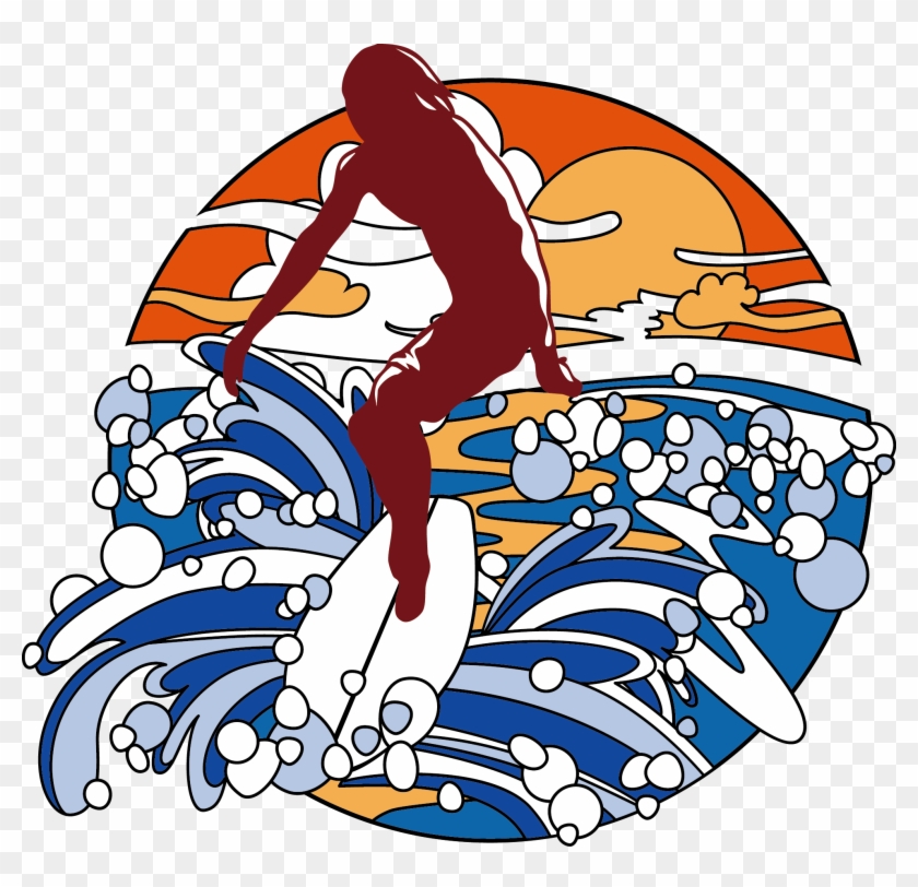 Vector Summer Beach Surf Waves Creative Woman - Vector Summer Beach ...