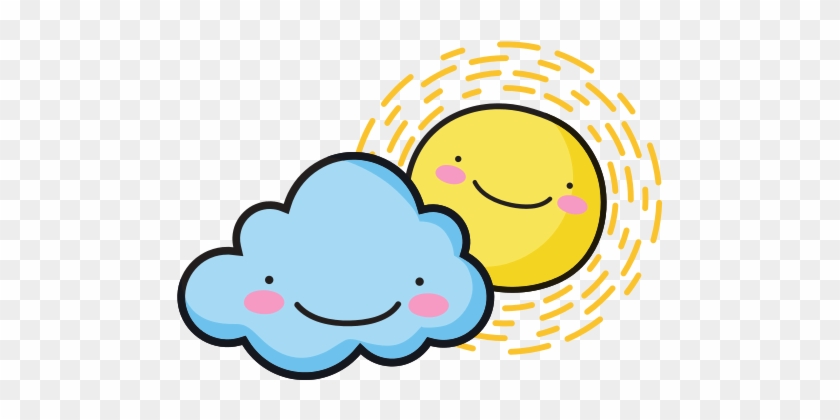 Happy Sun With Cloud Kawaii Natural Weather - Weather - Full Size PNG ...