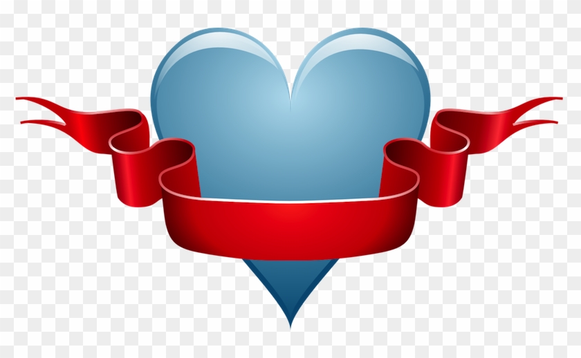 Red Heart With Ribbon Across It Blue Clipart - Ribbon Clip Art - Full ...