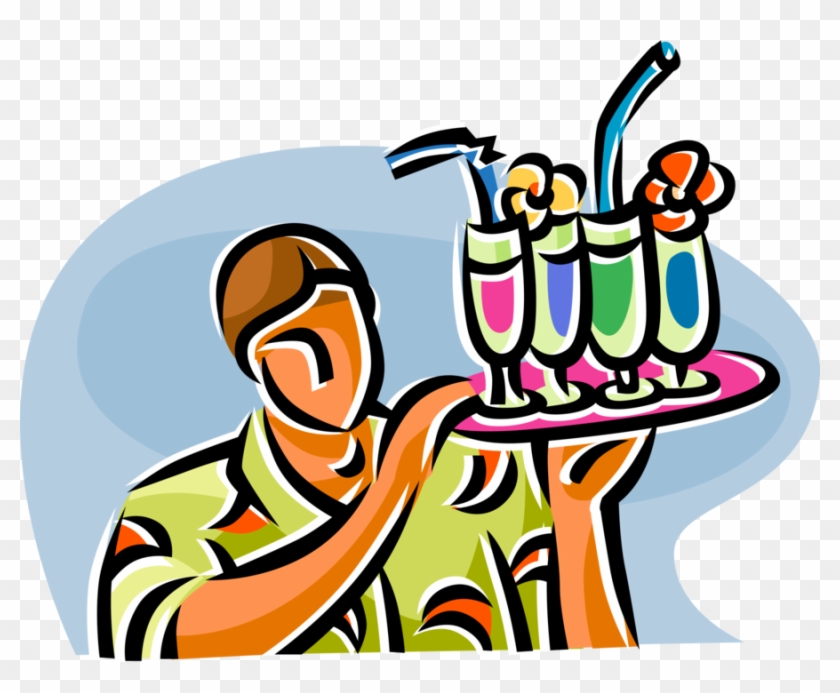 Vector Illustration Of Waiter Serves Alcohol Beverage - Software - Full ...