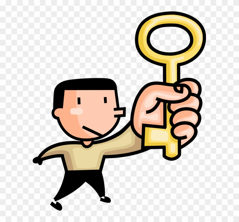 Vector Illustration Of Man Holds Skeleton Security - Man Holding Key ...