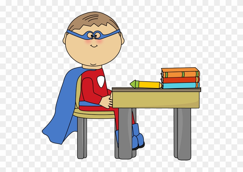 Boy Superhero At School Desk Clip Art Boy Superhero - Sit At Table ...