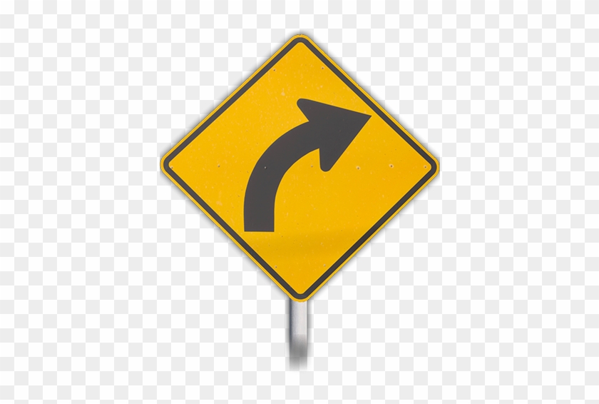 Yellow Road Sign Showing Turn Ahead - Right Curved Road Sign - Full ...
