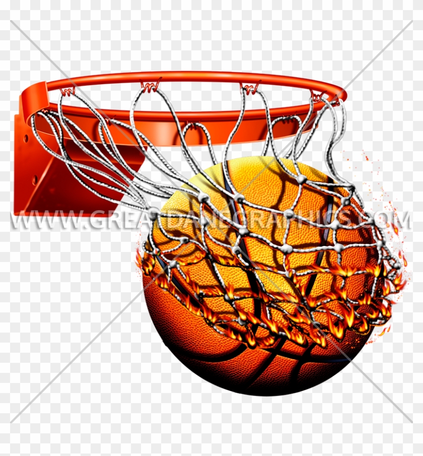 Flaming Basketball With Net Production Ready Artwork - Basketball In ...