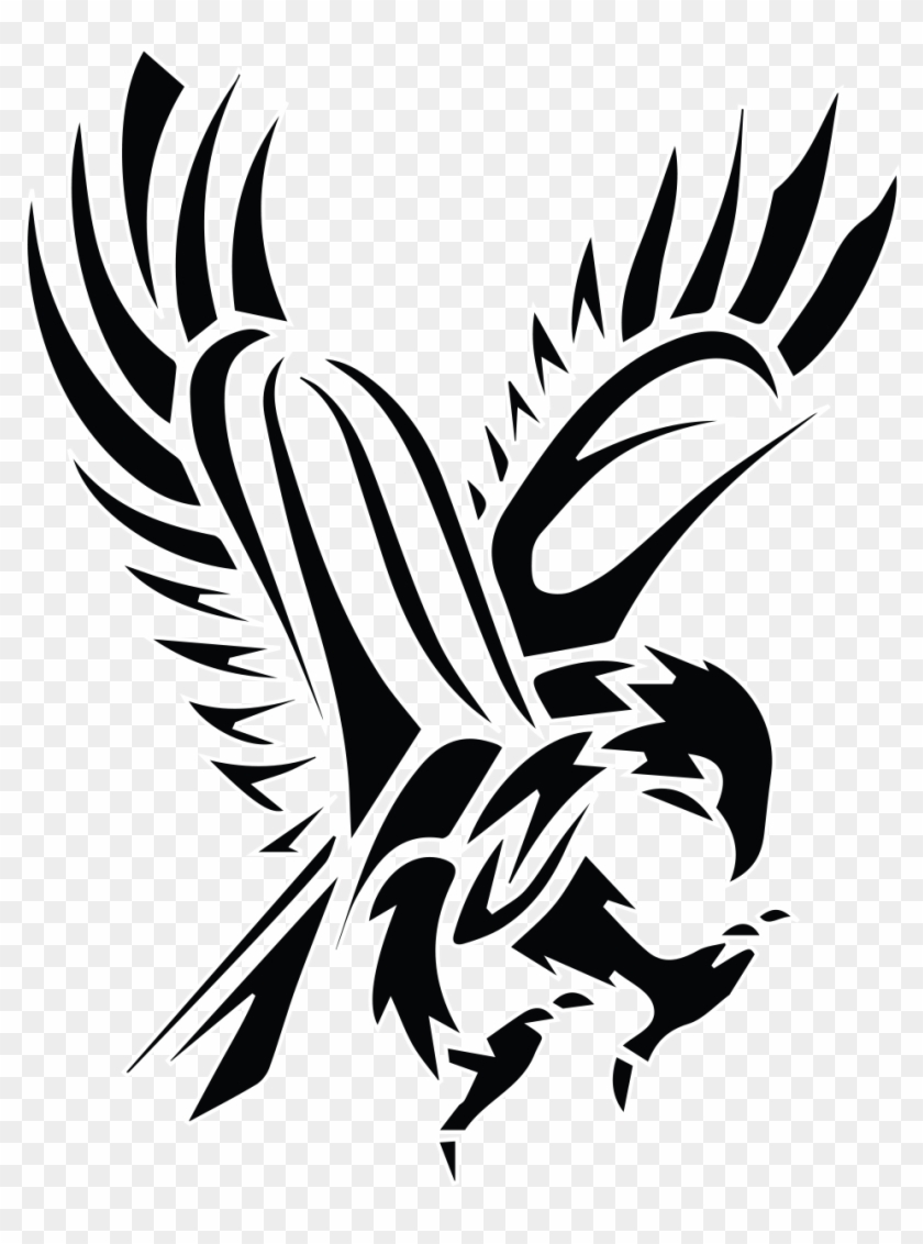 Black Tribal Flying Hawk Tattoo Stencil - North Dakota Fighting Hawks ...