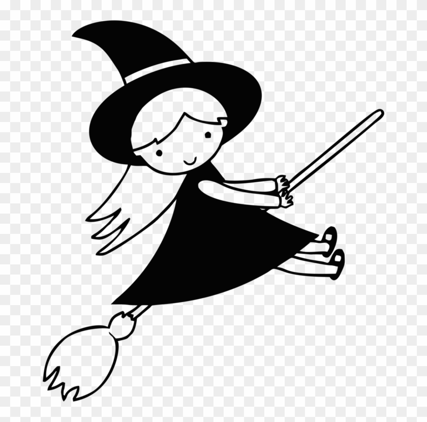 Line Art Witchcraft Drawing Witch Flying Cartoon - Witch Black And ...
