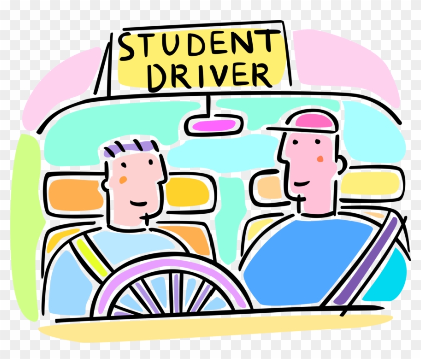 Vector Illustration Of Student Motorist Driver Education - Learning To ...