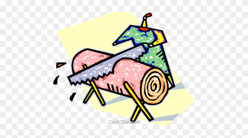 Log Being Cut With A Handsaw Royalty Free Vector Clip - Illustration ...