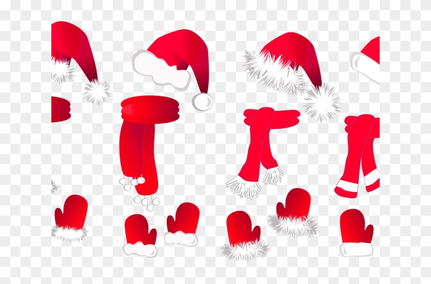 Gloves Clipart Coat Hat - Christmas Set: Santa Claus Hat, Scarf A Large ...