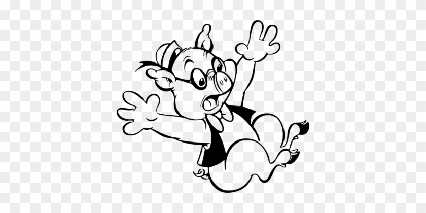 Domestic Pig Drawing Black And White Coloring Book - Pig Falling ...