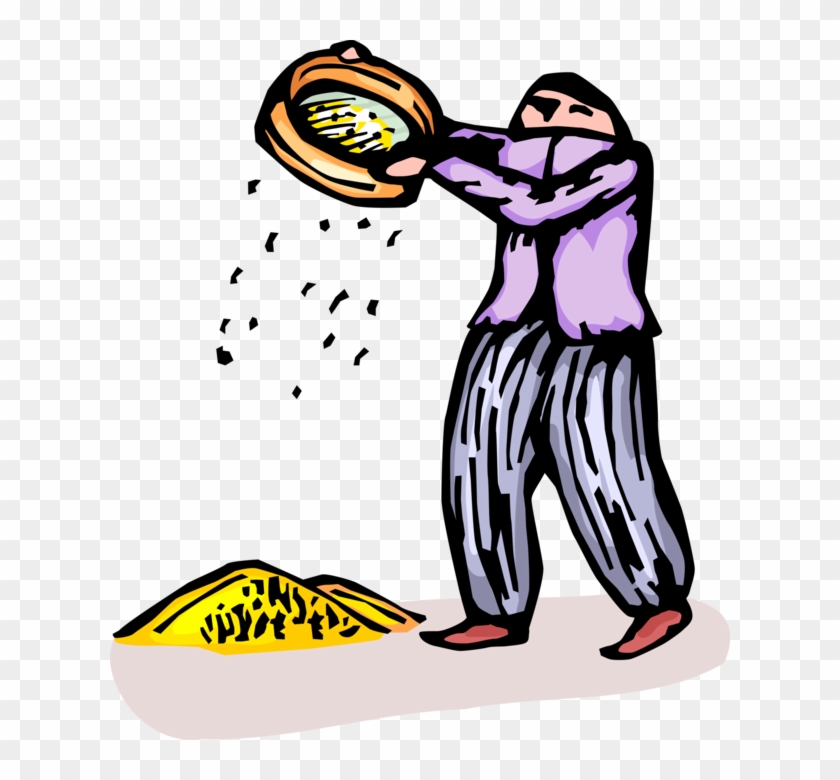 Vector Illustration Of Gold Rush Prospector Miner Dry - Gold Panning ...