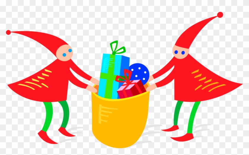 Vector Illustration Of Santa's Elves With Christmas - Vector ...