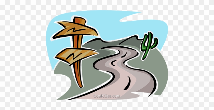 Road With Sign And Cactus Royalty Free Vector Clip - Road With Sign And ...