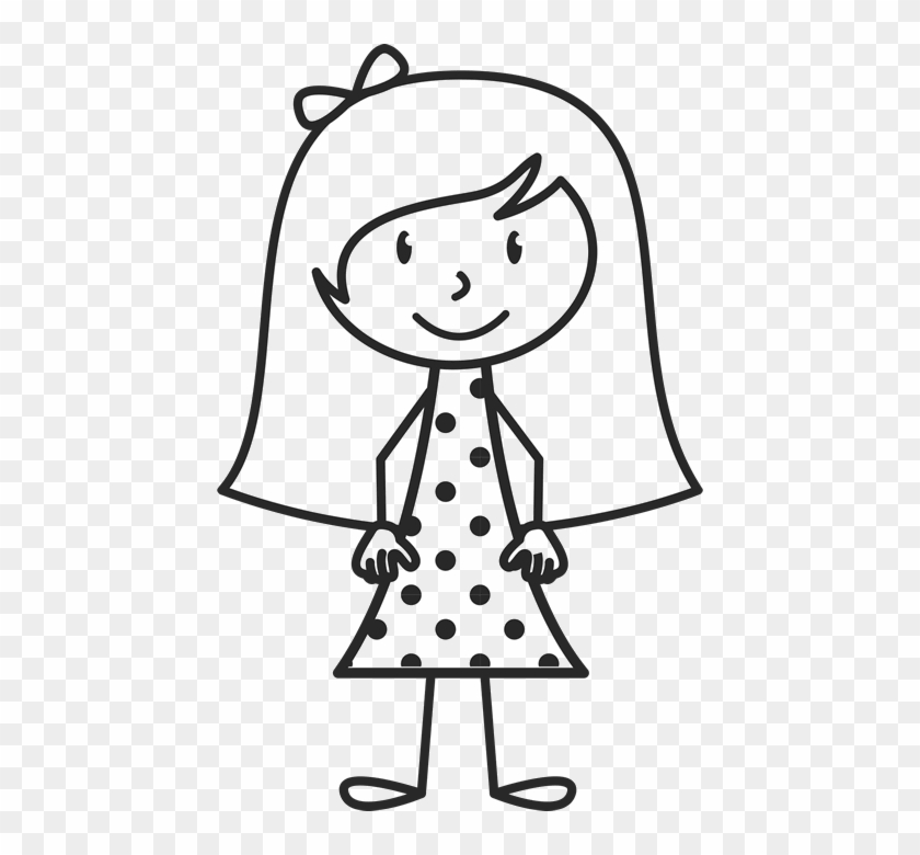 Girl With Long Hair And Polka Dot Dress Stamp - Stick Figure With Dress ...