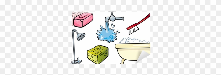 Hygiene Objects Cartoon Illustration Set Wall Mural - Hygiene Objects ...