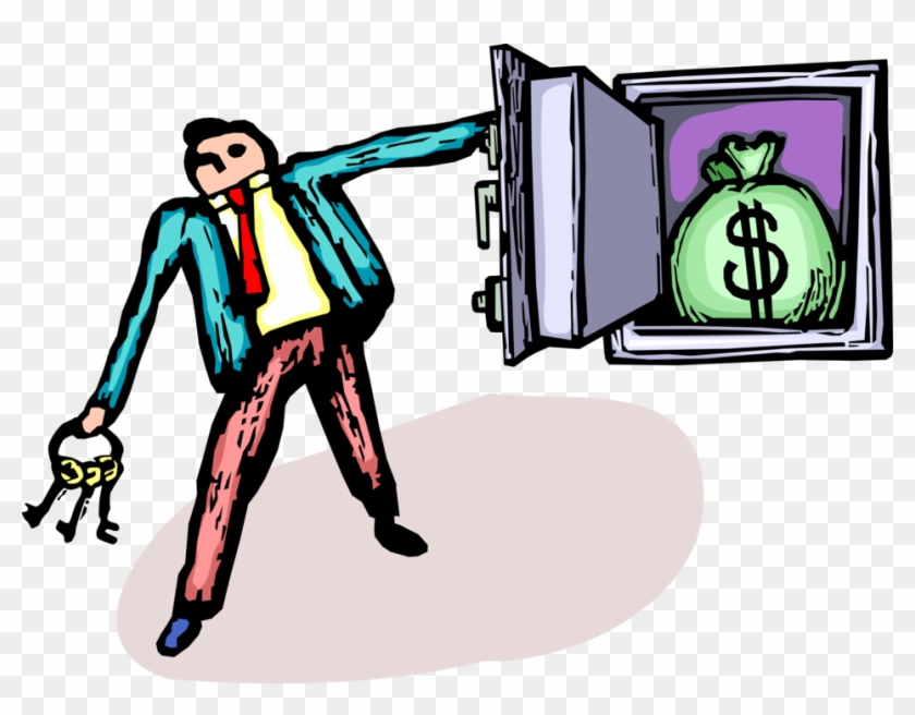 Vector Illustration Of Businessman With Open Bank Vault - Vector ...
