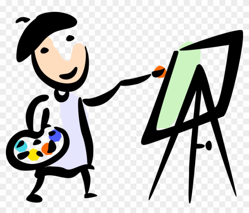 Vector Illustration Of Visual Arts Artist Paints Canvas - Vector Illustration Of Visual Arts ...