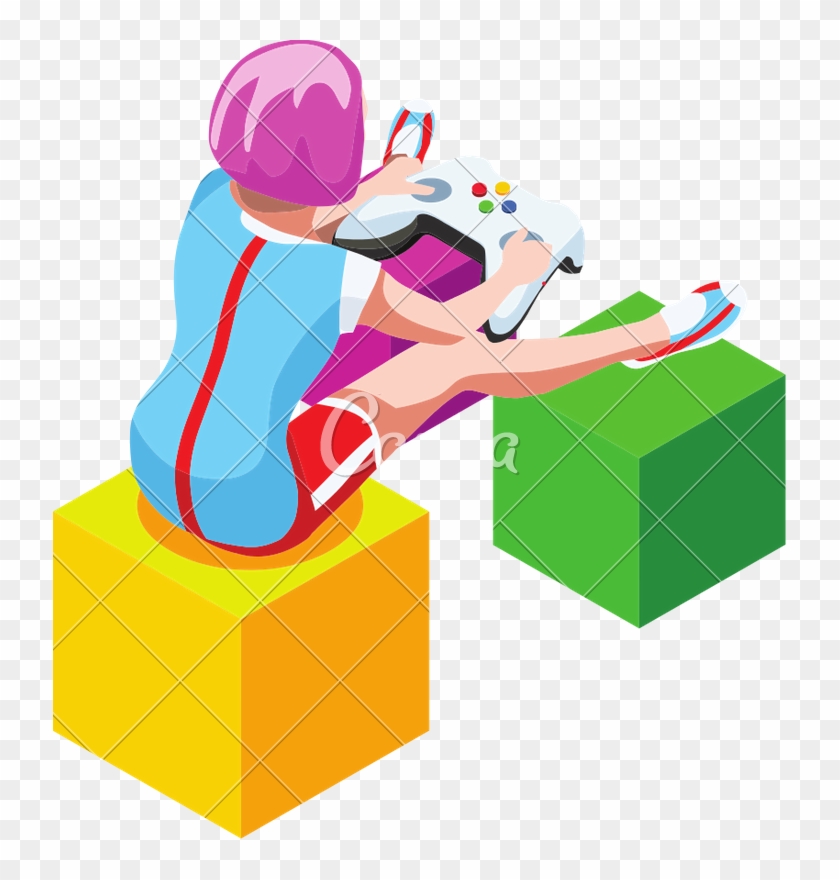 Gamer Girl Isometric Icon Retro Game Set Vector Illustration - Gamer ...