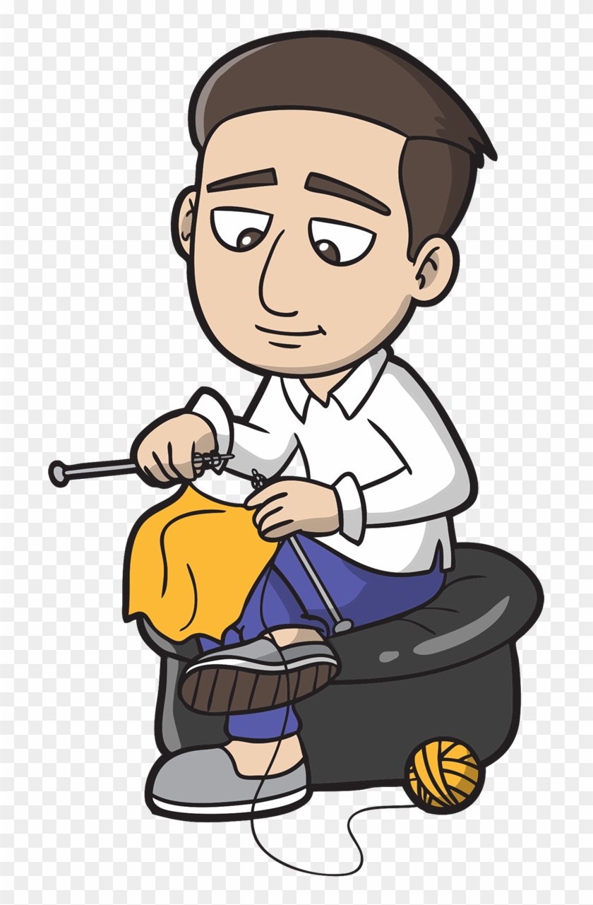 Men's Knit & Crochet Class - Man Knitting Cartoon - Full Size PNG ...