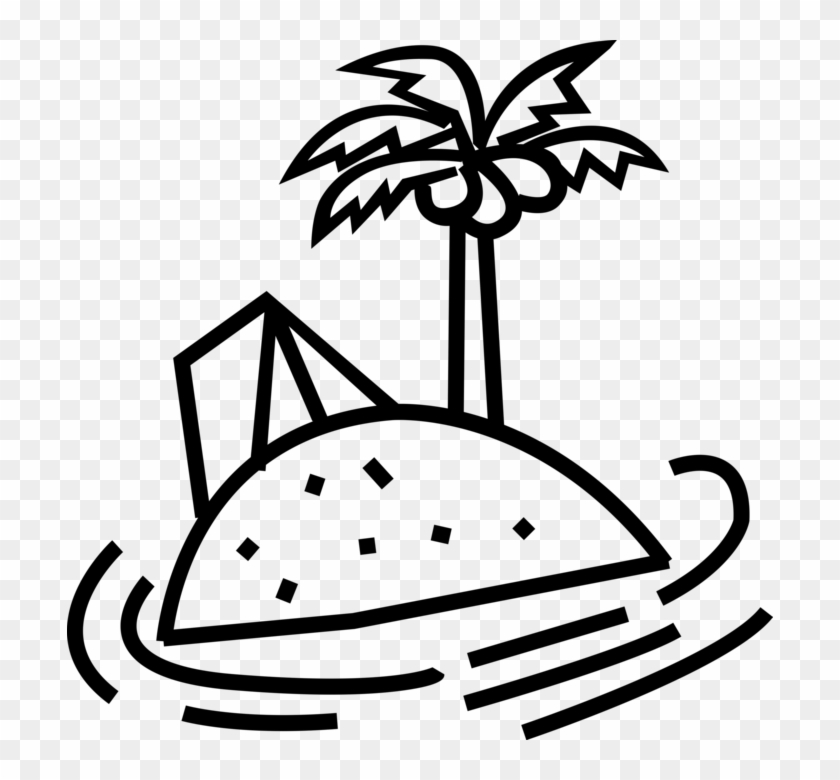 Vector Illustration Of Deserted Island With Palm Tree - Vector ...