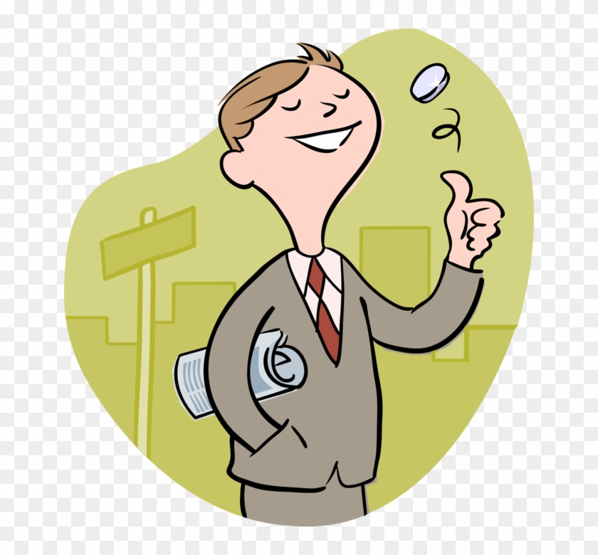 Vector Illustration Of Businessman Flipping Coin Currency - Flipping A ...