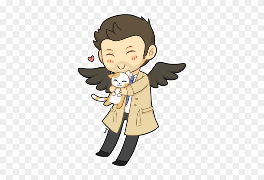 Cute Chibi Cas Hugging A Cat :) (transparent) On Da - Chibi Hugging A ...