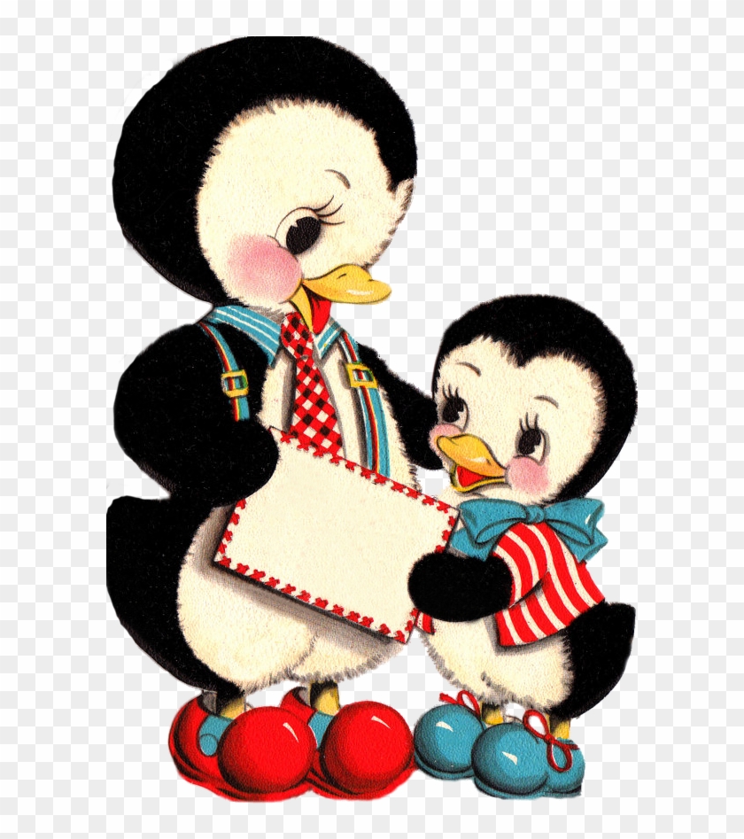 Penguin Clipart Vintage - Vintage Cards Cute Penguins - Full Size PNG ...