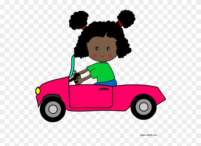 Girl Driving A Pink Car Free Clip Art Image - Blue Pencil - Full Size ...