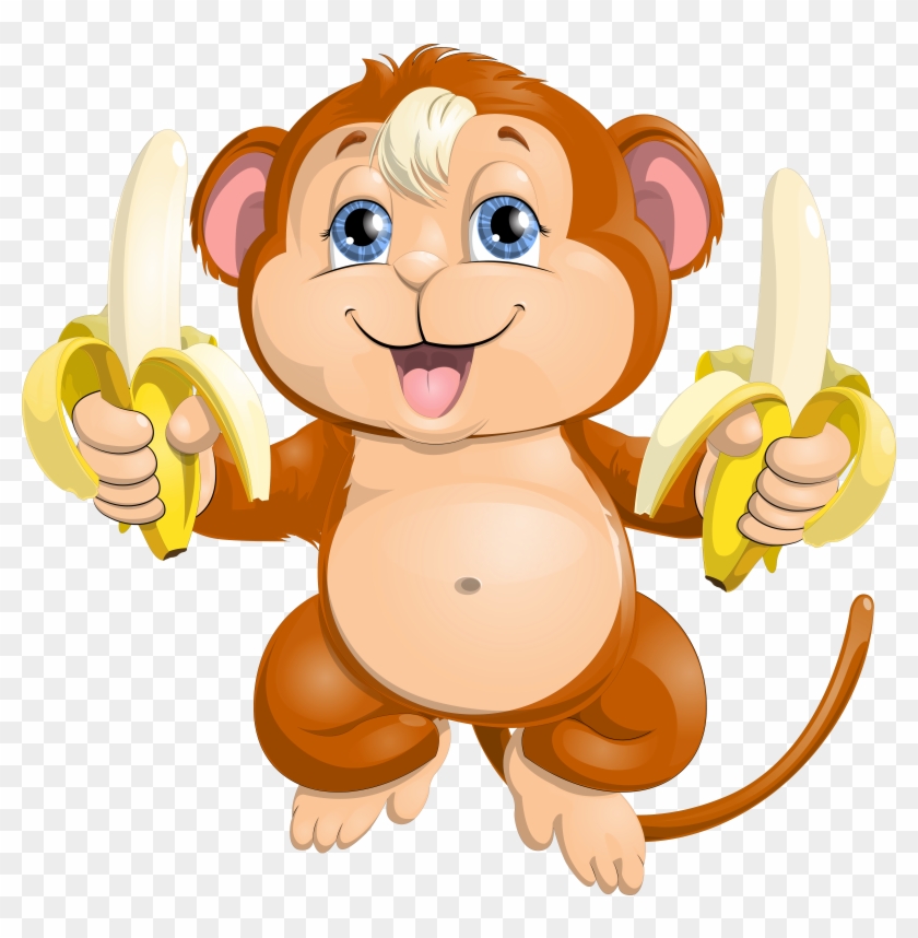 Cute Monkey With Bananas Png Picture - Cute Monkey Cartoon Png - Full ...