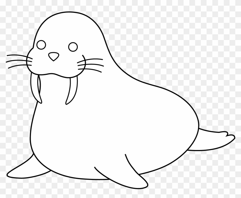 Colorable Walrus Free Clip Art - Cartoon Walrus Outline - Full Size PNG ...