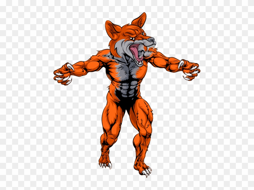 Mean Fox Sports Mascot - Lion Head With Human Body - Full Size PNG ...
