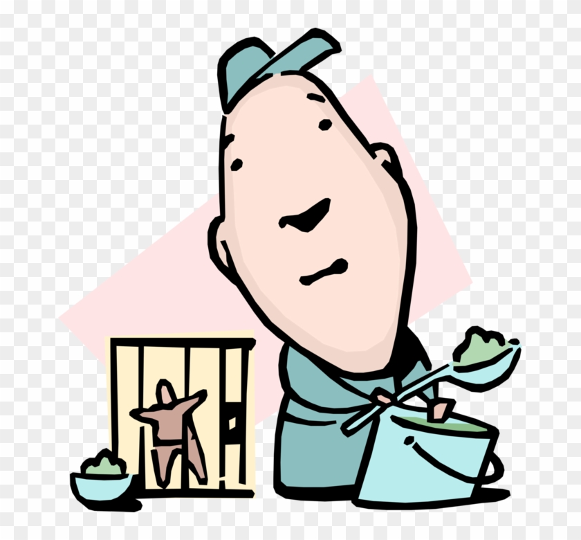 Vector Illustration Of Prison Guard Serves Slop To - Vector ...