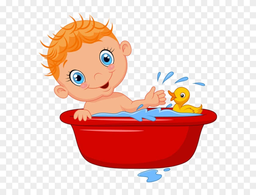 Illustration Of Cartoon Baby In A Bath Splashing Water - Bathing ...