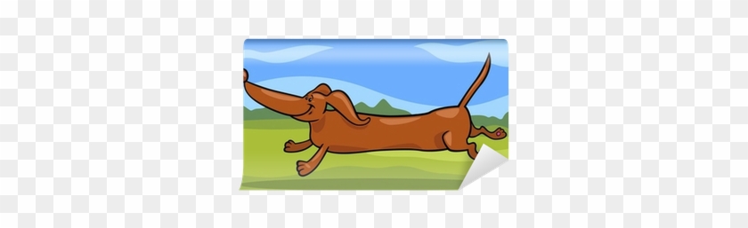 Running Dachshund Dog Cartoon Illustration Wall Mural - Illustration ...